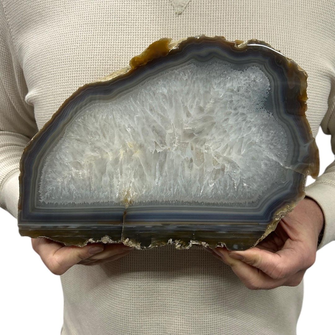 Large Agate Slab | Slice - Thick W/ Metal Stand - Natural Brown Color ...