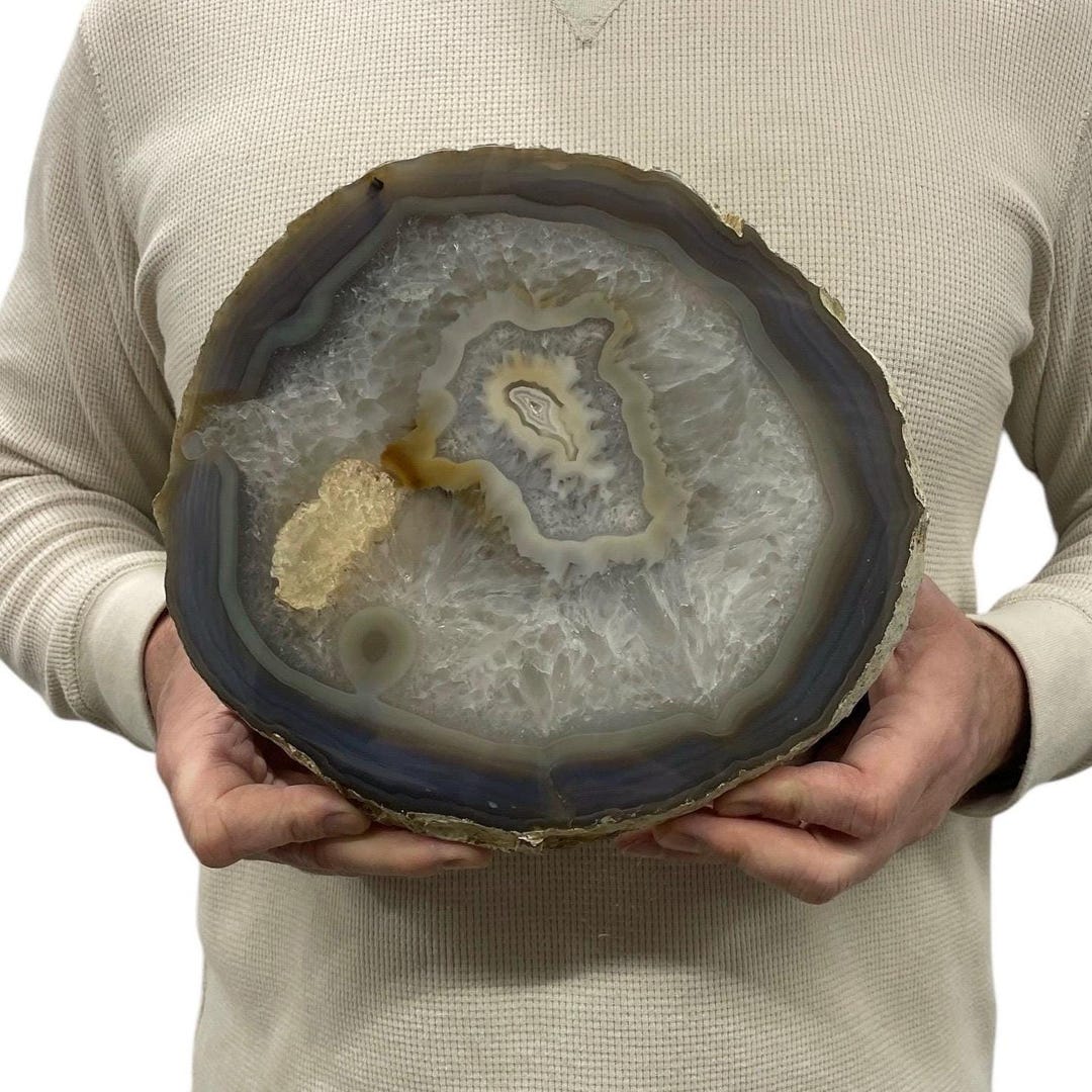 Large Agate Slab | Slice - Thick W/ Metal Stand - Natural Color 9 ...