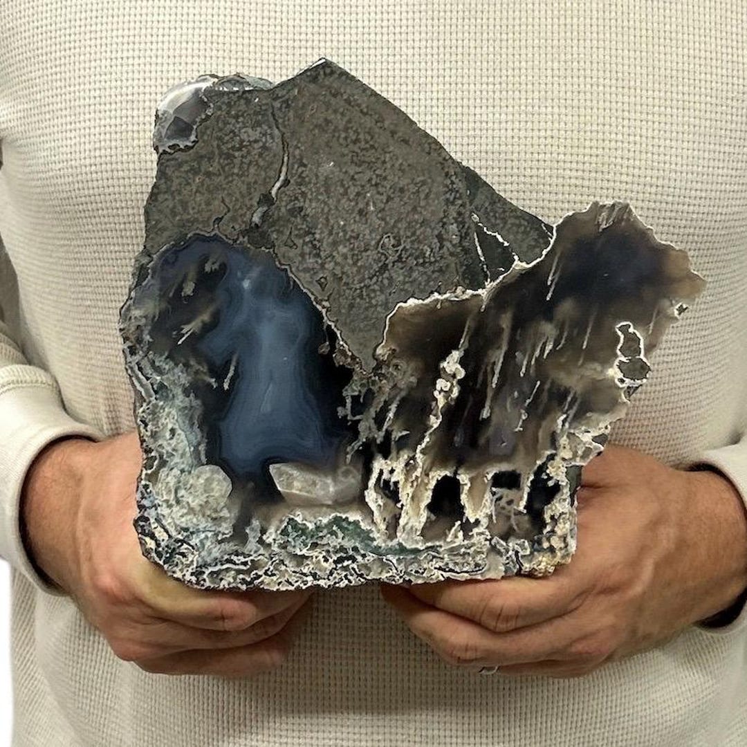 Large Agate Slab/slice Thick W/ Metal Stand Natural Color 8.5 - Etsy