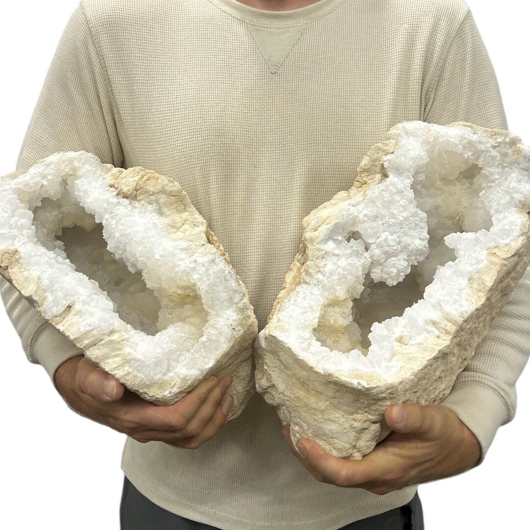 Huge Natural Broken Moroccan Geode Pair White Clear Crystals 12 50 Lbs ...