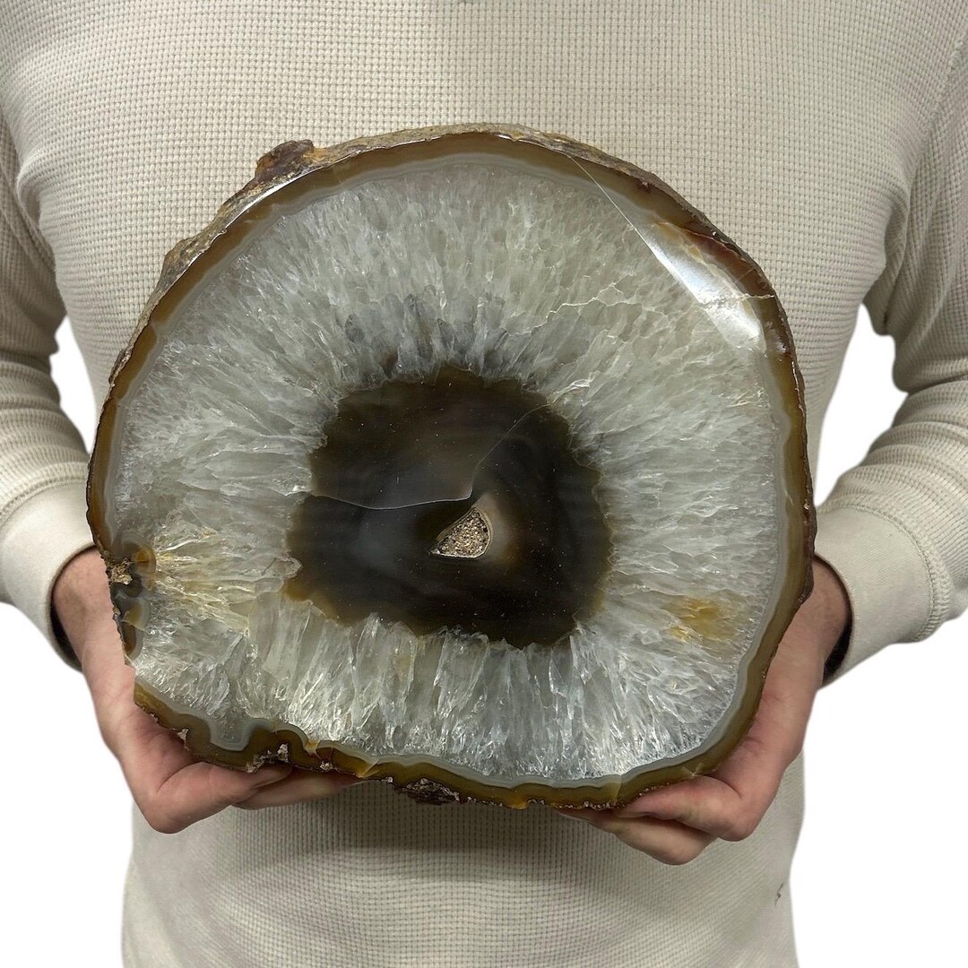 Large Agate Slab Slice Thick W/ Metal Stand Natural Color 10 Polished ...