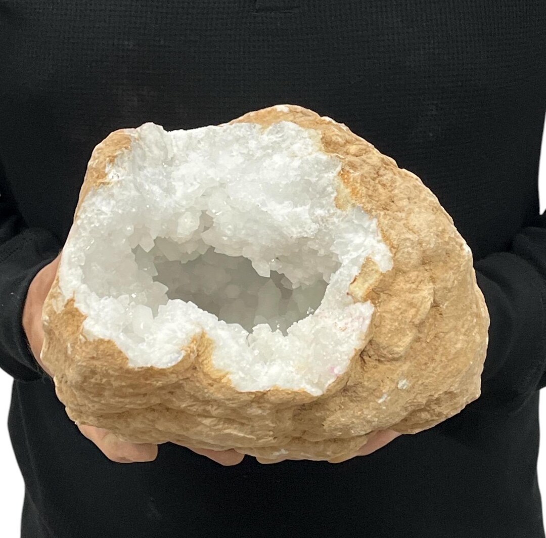Huge Natural Broken Moroccan Geode White | Clear Quartz Crystals 8” 14. ...