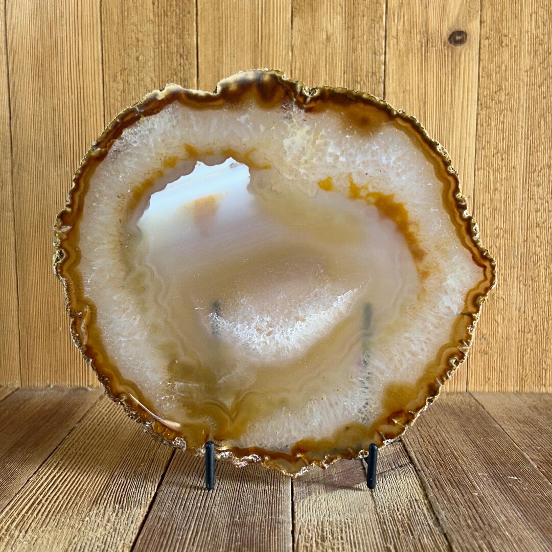 Large Agate Slab Slice Thin W/ Metal Stand Natural Orange Color 7 Home ...