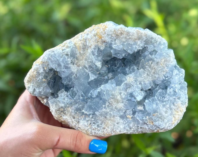 Large Celestite Natural Blue Druze Crystal Geode 6.25” - Etsy