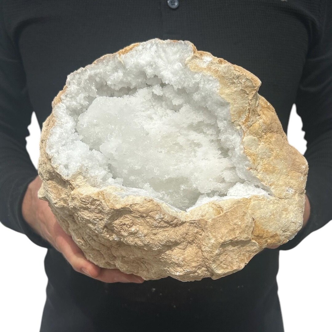 Large Natural Broken Moroccan Geode White | Clear Quartz Crystals 8” 21 ...