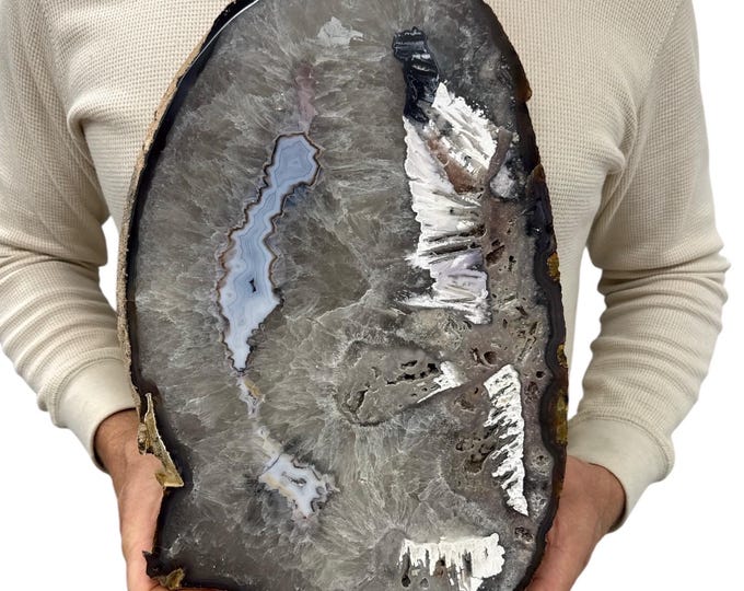 Large Agate Slab | Slice - Thick W/ Metal Stand - Natural Color 16 ...