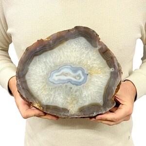 Large Agate Slab Slice Thick W/ Metal Stand Natural Blue Brown Clear ...