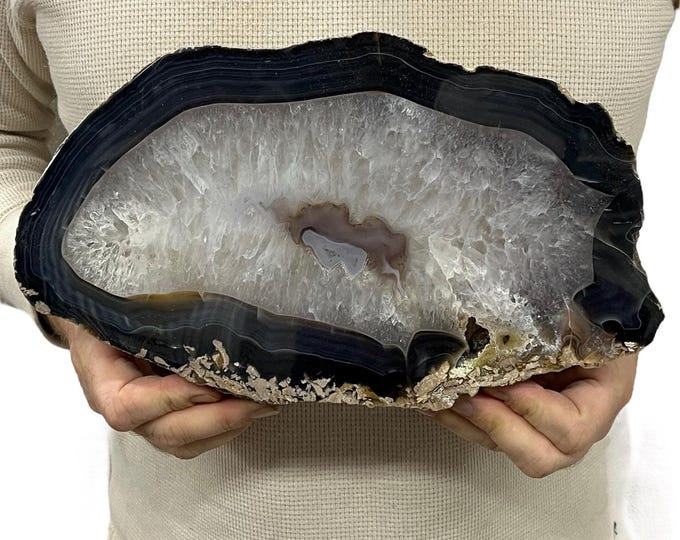 Large Agate Slab | Slice - Thick W/ Metal Stand - Natural Black Brown ...