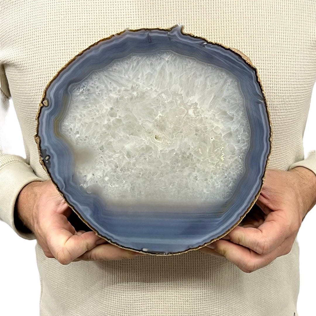 Large Agate Slab Slice Thick W/ Metal Stand Natural Blue Clear Color 9. ...