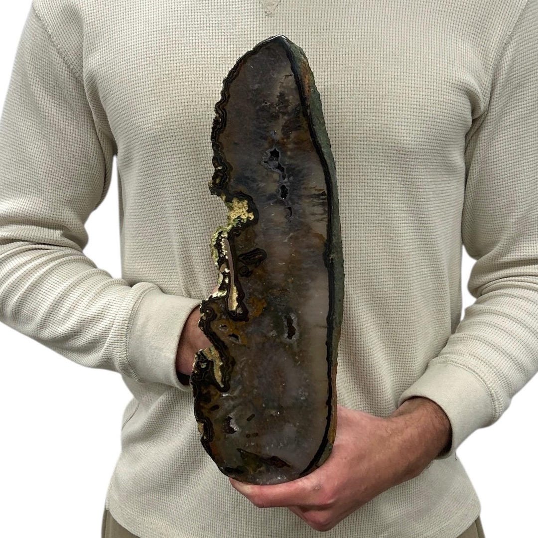 Large Agate Slab | Slice - Thick W/ Metal Stand - Natural Brown Color ...