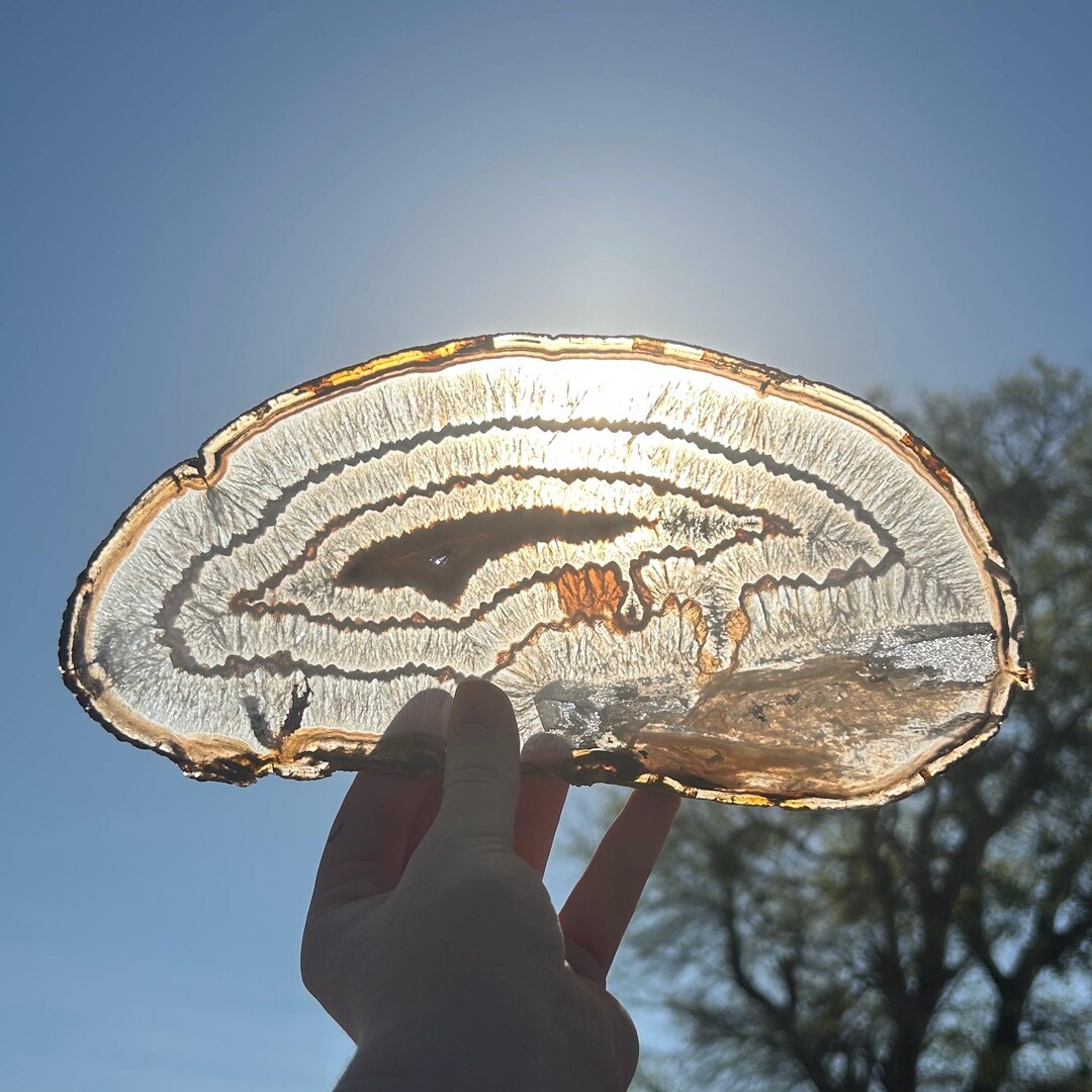 Large Agate Slab | Slice- Thin W/ Metal Stand | Natural Dark Brown ...