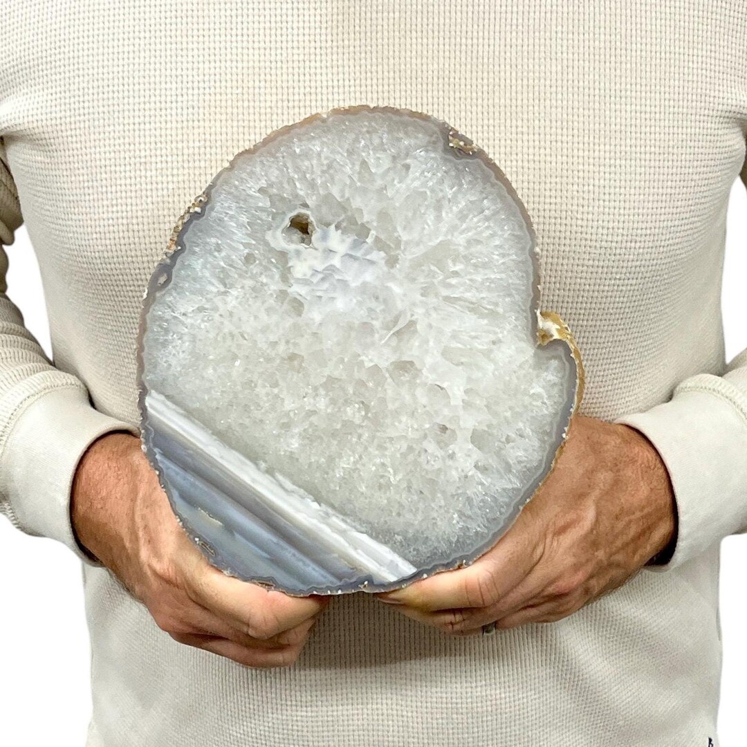 Large Agate Slab | Slice - Thick W/ Metal Stand - Natural Blue Color 8 ...