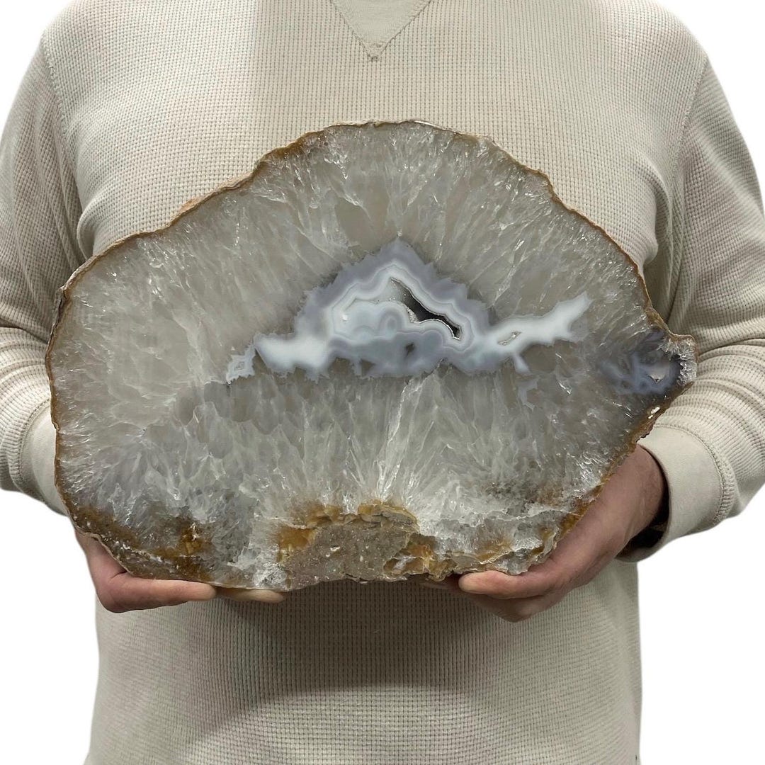 Large Agate Slab Slice Thick W/ Metal Stand Natural Color 12 Polished ...