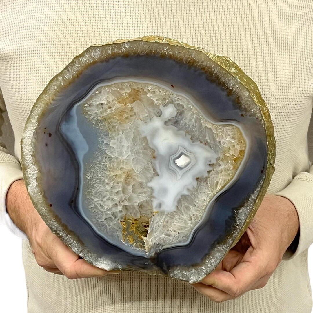 Large Agate Slab Slice Thick W/ Metal Stand Natural Clear Color 9.25 ...