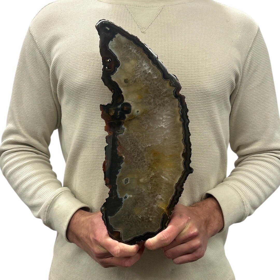 Large Agate Slab Slice Thick W/ Metal Stand Natural Brown Color 14.5 ...