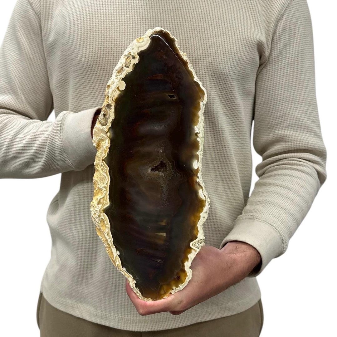 Large Agate Slab | Slice - Thick W/ Metal Stand - Natural Brown Color 5 ...