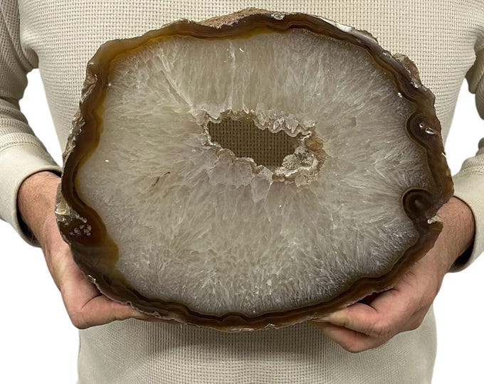 Large Agate Slab | Slice - Thick W/ Metal Stand - Natural Brown Clear ...