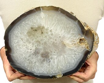 Large Agate Slab | Slice - Thick W/ Metal Stand - Natural Clear Color 9 ...