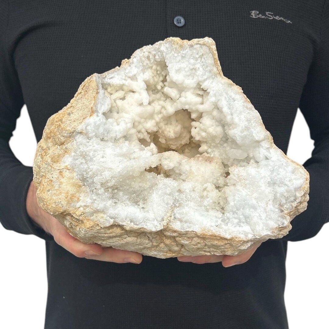 Large Natural Broken Moroccan Geode White | Clear Quartz Crystals 9” 14 ...