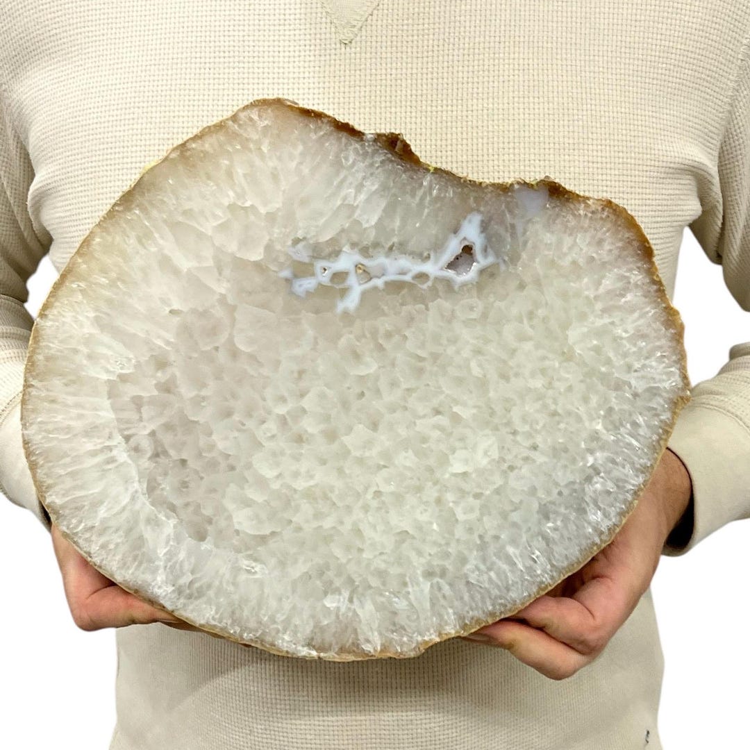 Large Agate Slab Slice Thick W/ Metal Stand Natural Tan Clear Blue ...