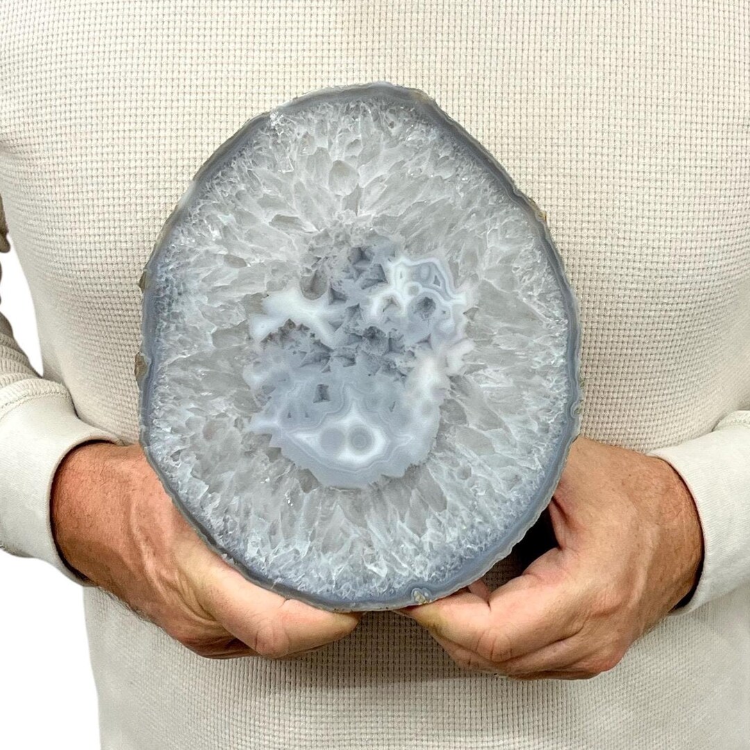 Large Agate Slab Slice Thick W/ Metal Stand Natural Color 8 Polished - Etsy