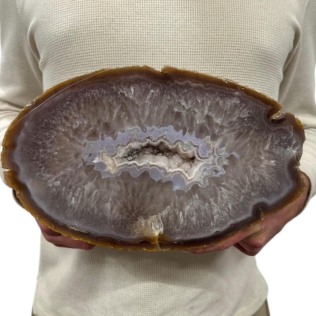 Large Agate Slab | Slice - Thick W/ Metal Stand - Natural Purple Clear ...