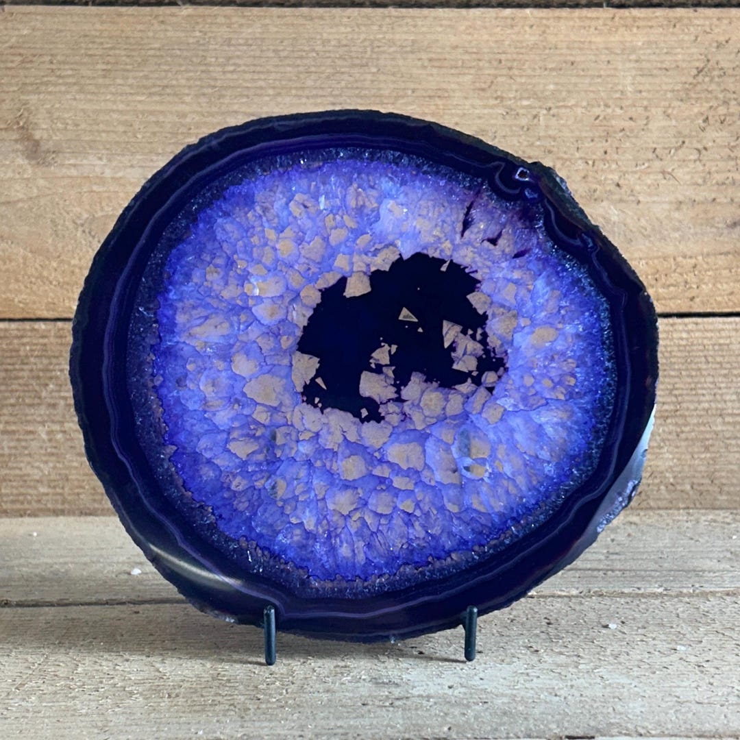 Large Agate Slab Slice W/ Metal Stand - Purple Colors 7” | Home Office ...
