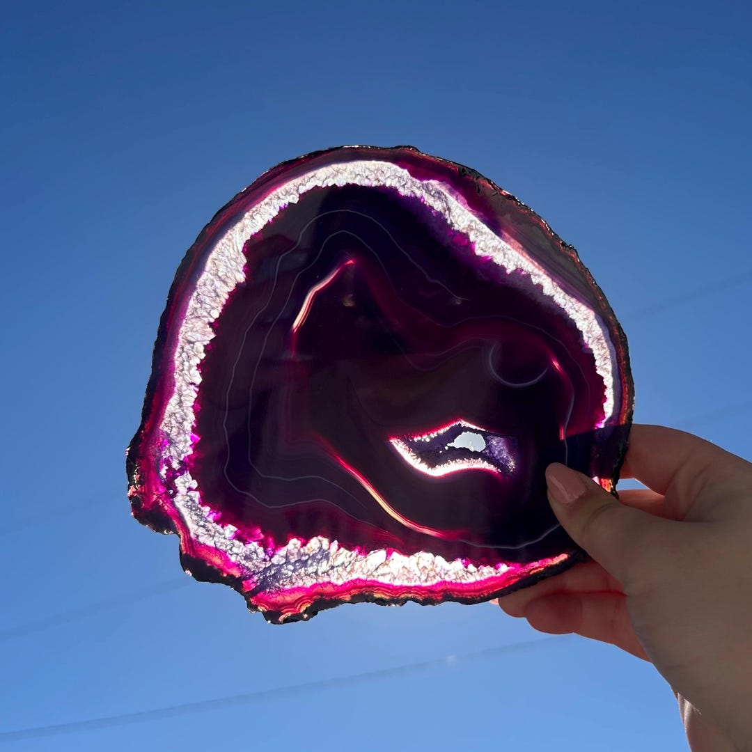 Large Agate Slab Slice W/ Metal Stand - Color Treated Purple Colors 6.5 ...