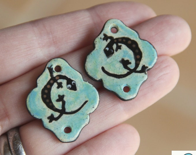 Lizards... Handpainted Ceramic Connectors Handmade Ceramic Earring ...