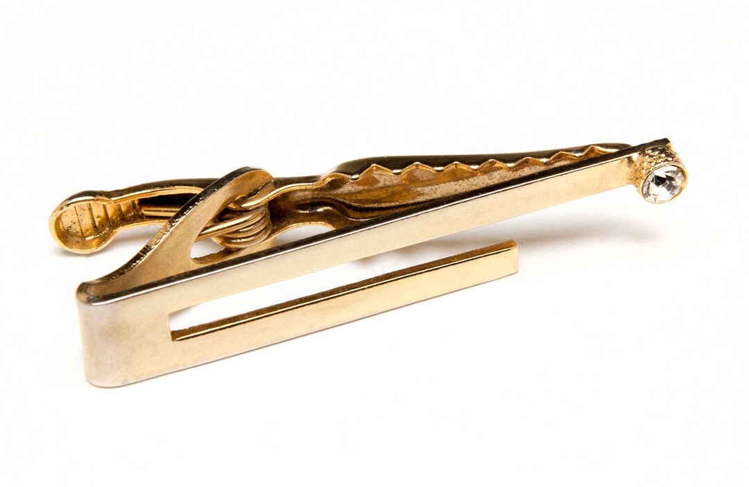 Tie Bar/clip Vintage Retro Design With Diamond Rhinestone on Goldtone ...