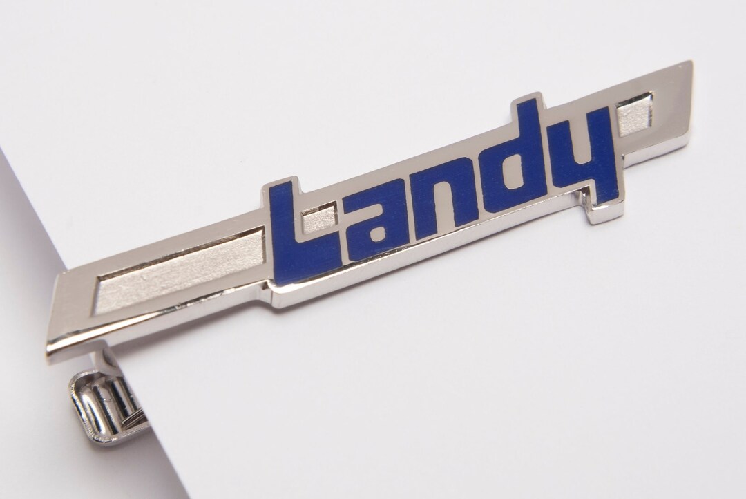 Vintage Tie Bar Clip Landy Logo Blue Enamel on Silver Tone Fine Detail ...
