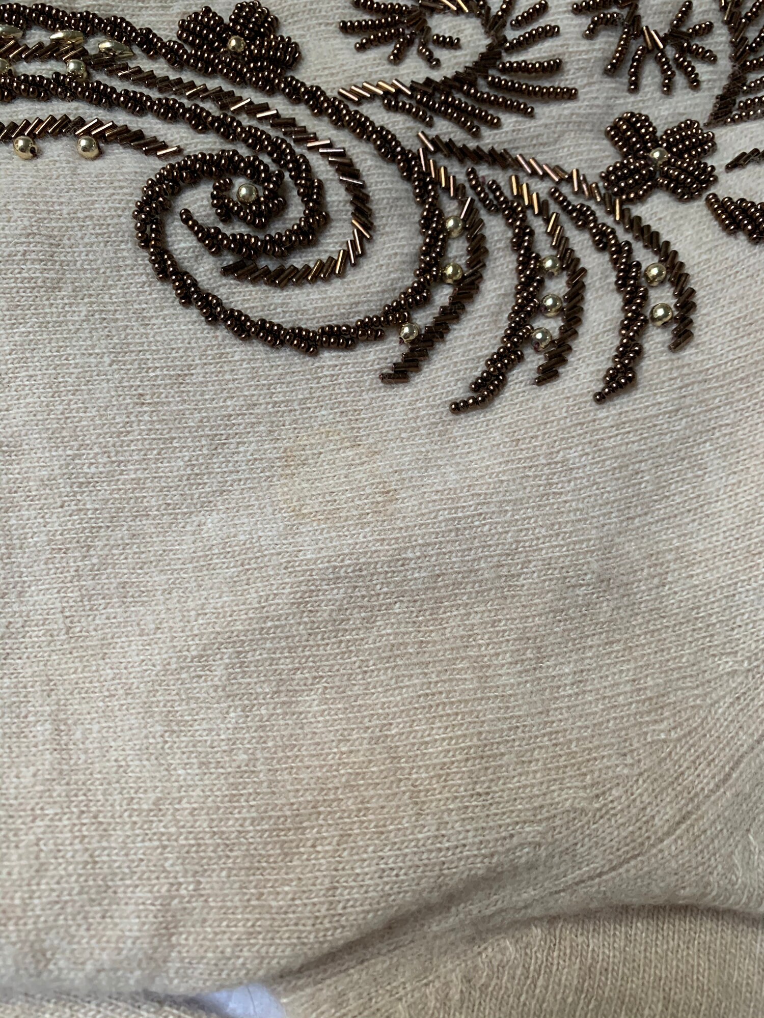 Vintage Sweater beaded Cashmere Beige tan with dark brown & | Etsy