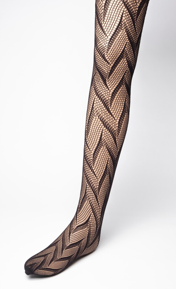 Black Fishnet Tights with Seams, Nude to the Waist, S… - Gem