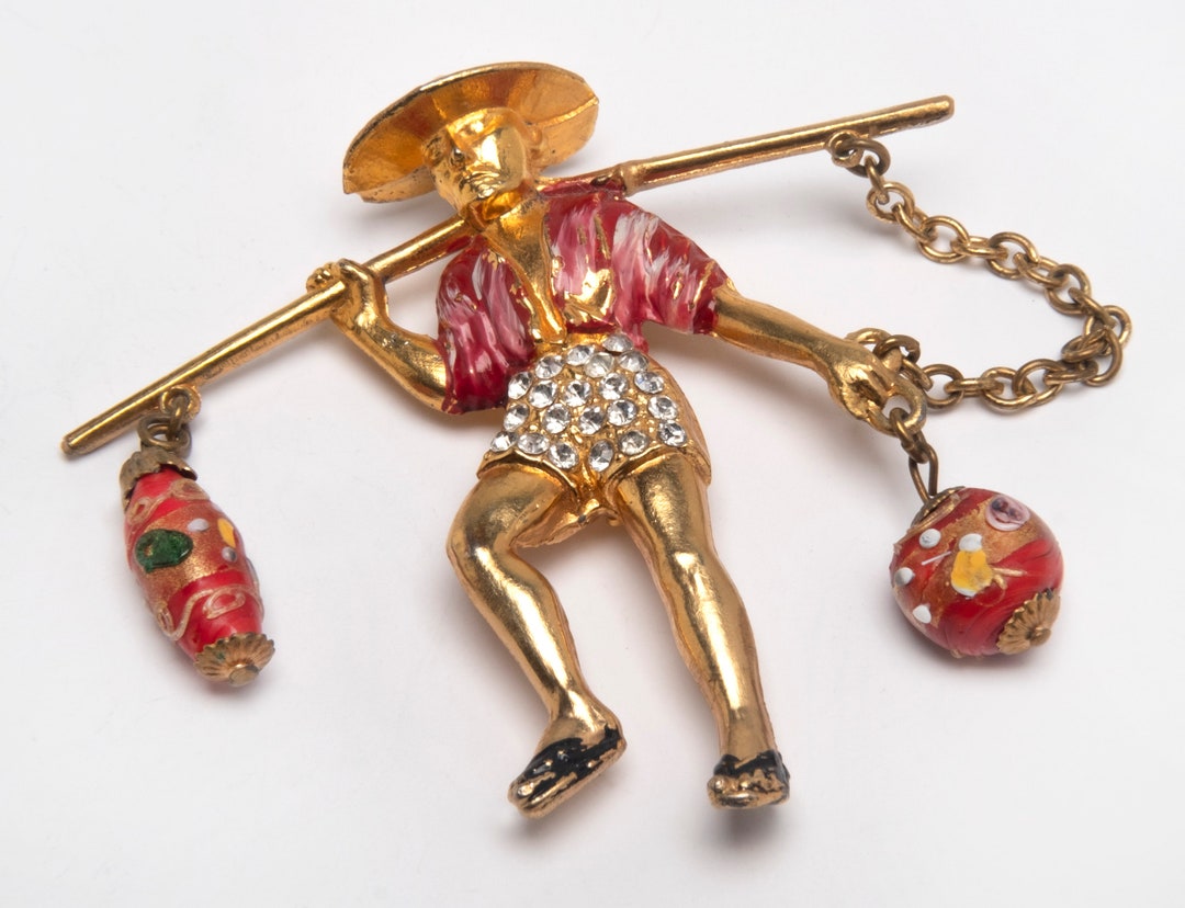 Vintage Rice Weiner Chinese Coolie Pin: Enamel Venetian Beads - Etsy