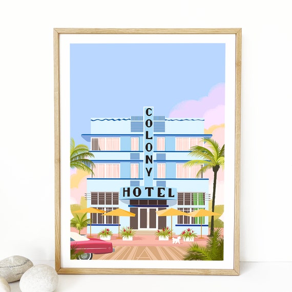 Poster Colony Hotel Miami Art Deco Hotel Vintage Poster - Etsy