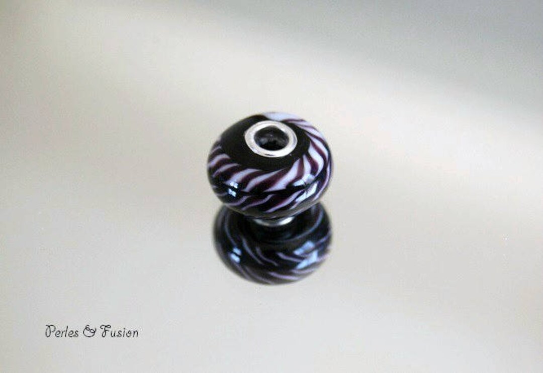 Glass Bead Spun Torch Big Hole Silver Zebra - Etsy