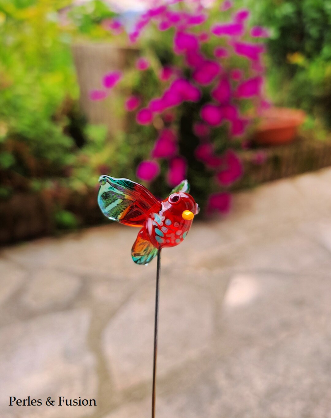 Red Glass Bird to Plant, Murano Glass Bird on Stem, Spun Glass Bird ...