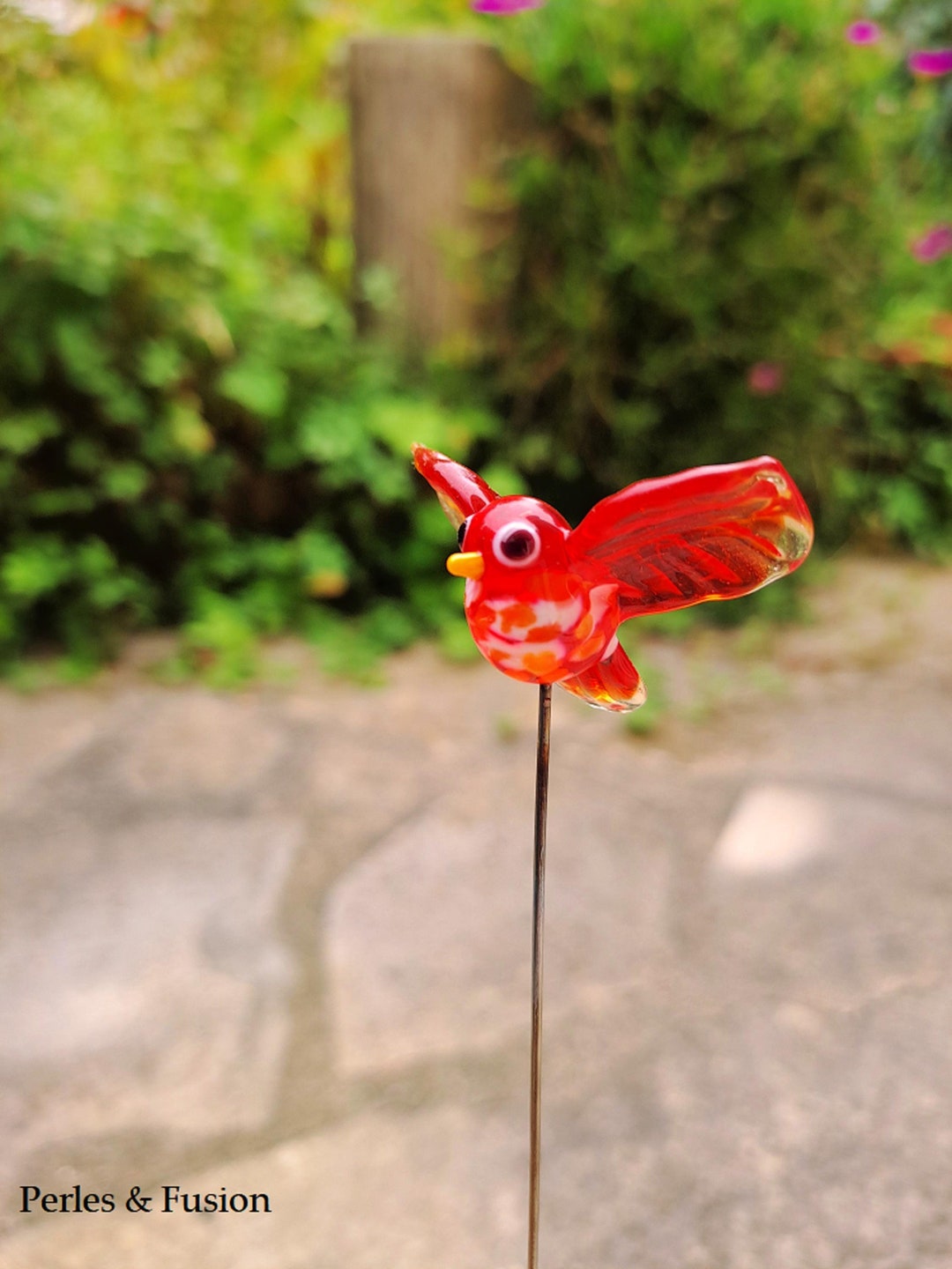 Red Blowtorch Spun Glass Bird, Murano Glass Bird on Stem, Decorative ...