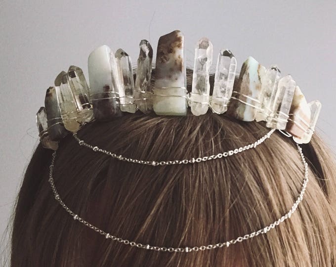Opal Smoke Crystal Crown Blue Opal, Light Smoky Quartz Point Tiara ...