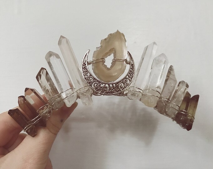 Celeste Crystal Crown Moon Agate Slice Crystal Tiara Ombre - Etsy