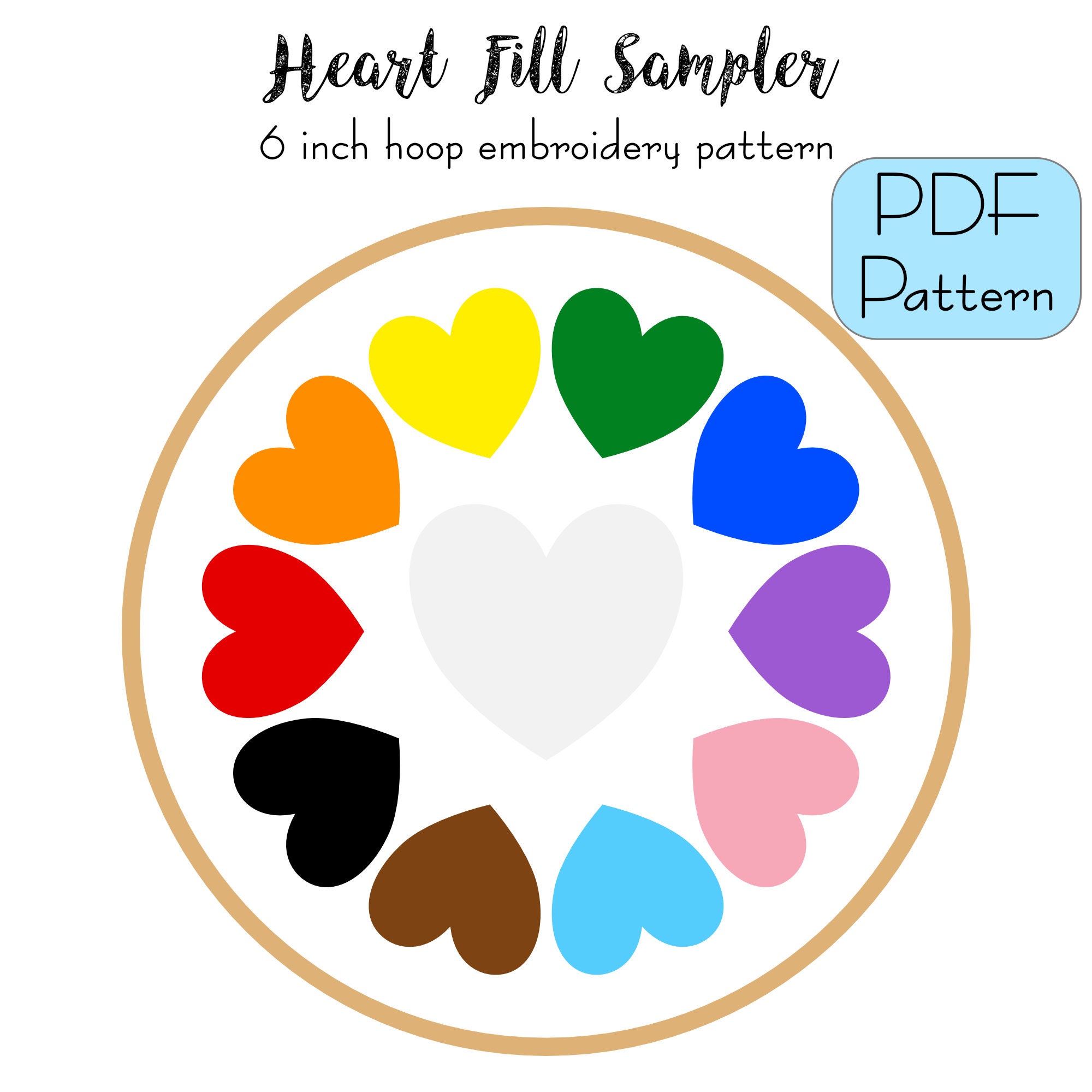 Heart Fill Sampler - Embroidery Pattern - PDF - Rainbow - Trans ...