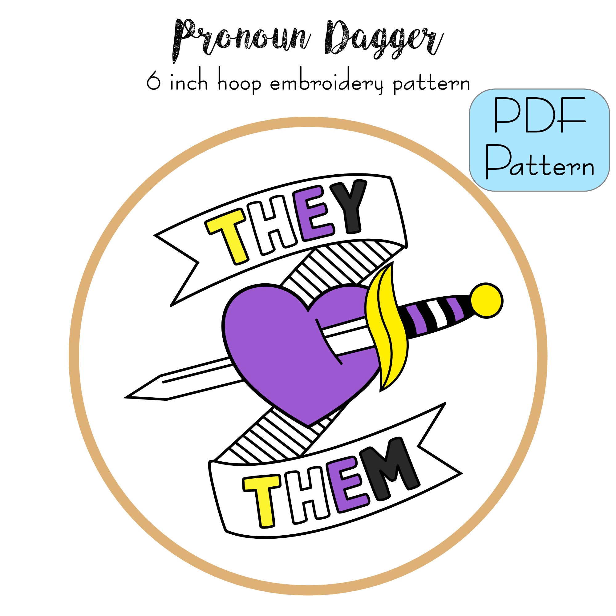 Pronoun Dagger Embroidery Pattern - PDF - Etsy