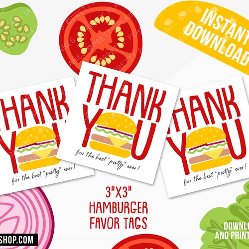 INSTANT DOWNLOAD Hamburger Favor Tags Printable Birthday BBQ - Etsy