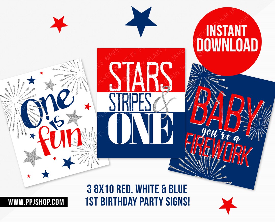 INSTANT DOWNLOAD Red White Blue 1st Birthday Party Signs Red - Etsy