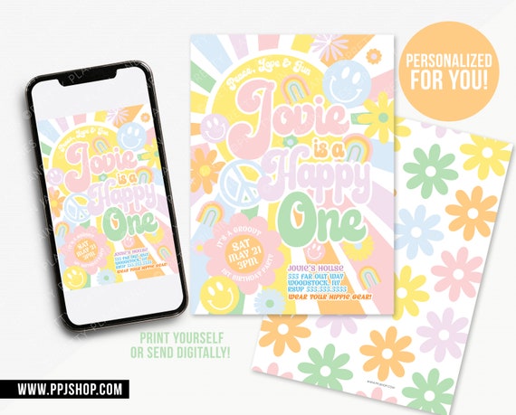 Happy Flower Power Hippie Birthday Invitation 60s Birthday - Etsy