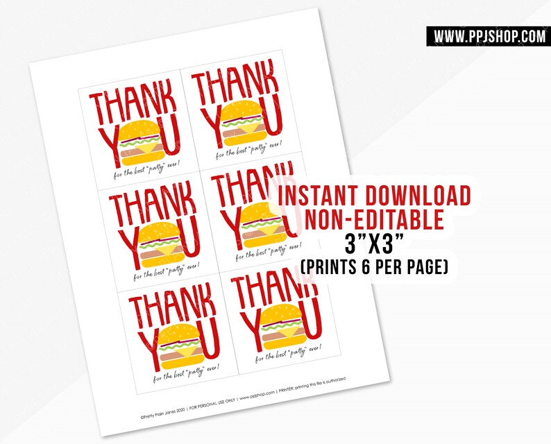 INSTANT DOWNLOAD Hamburger Favor Tags Printable Birthday BBQ - Etsy