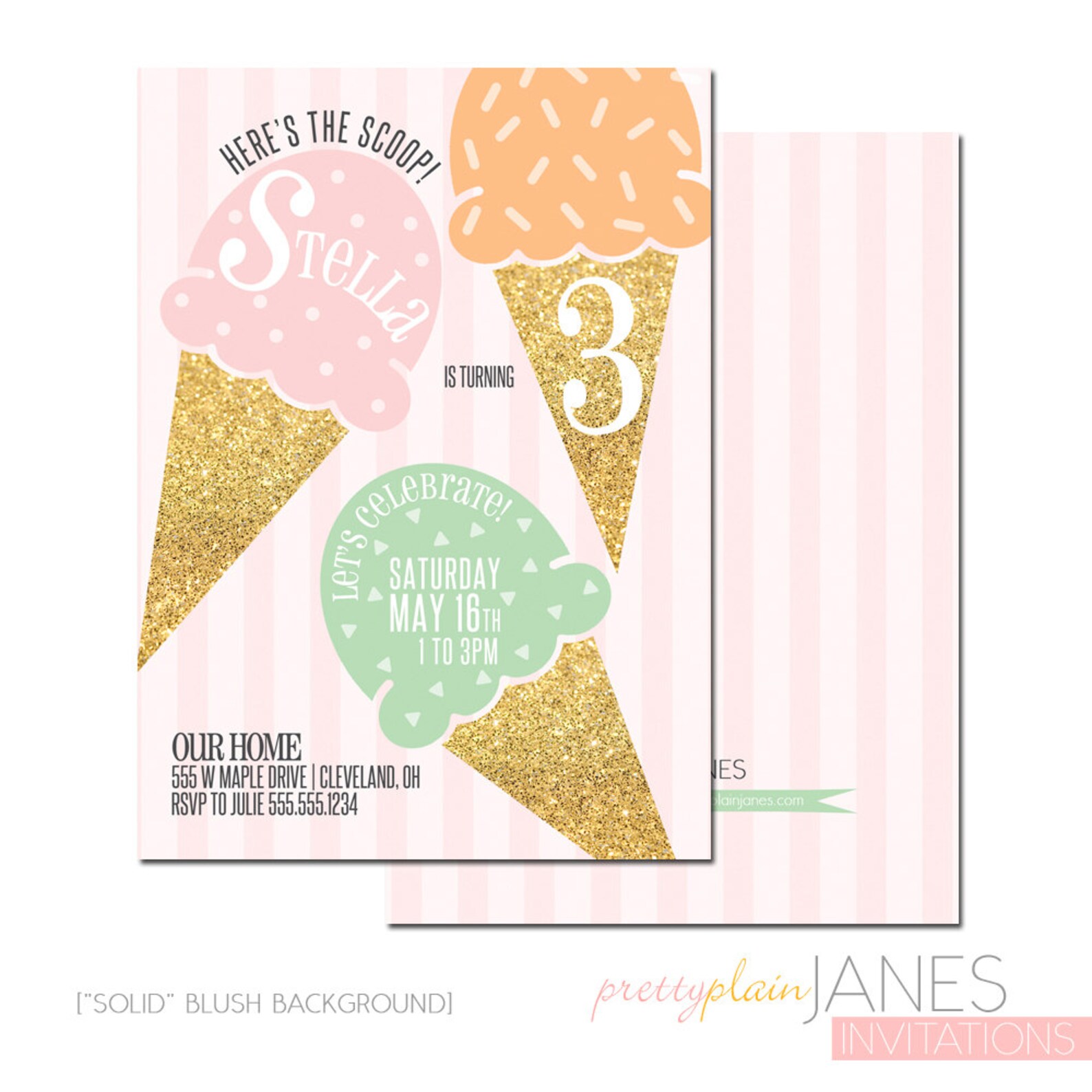 Ice Cream Birthday Party Invitation 5X7 With bonus Reverse - Etsy