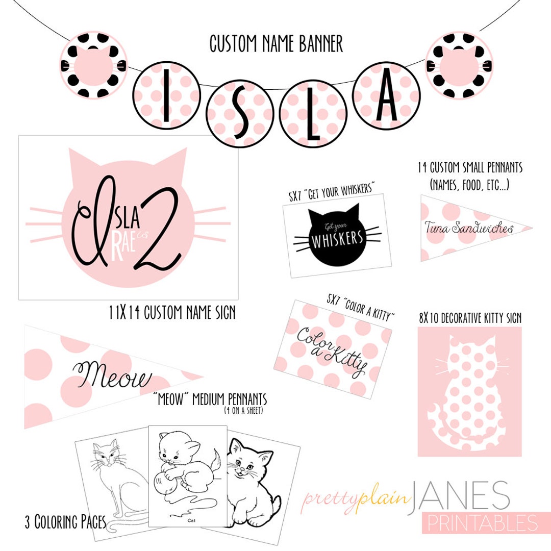 Kitty Cat Party Digital Printables Kitty Cat Banner Kitty - Etsy
