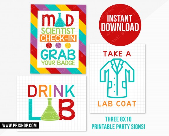 INSTANT DOWNLOAD Science Party Signs | Mad Scientist Printable Decor ...