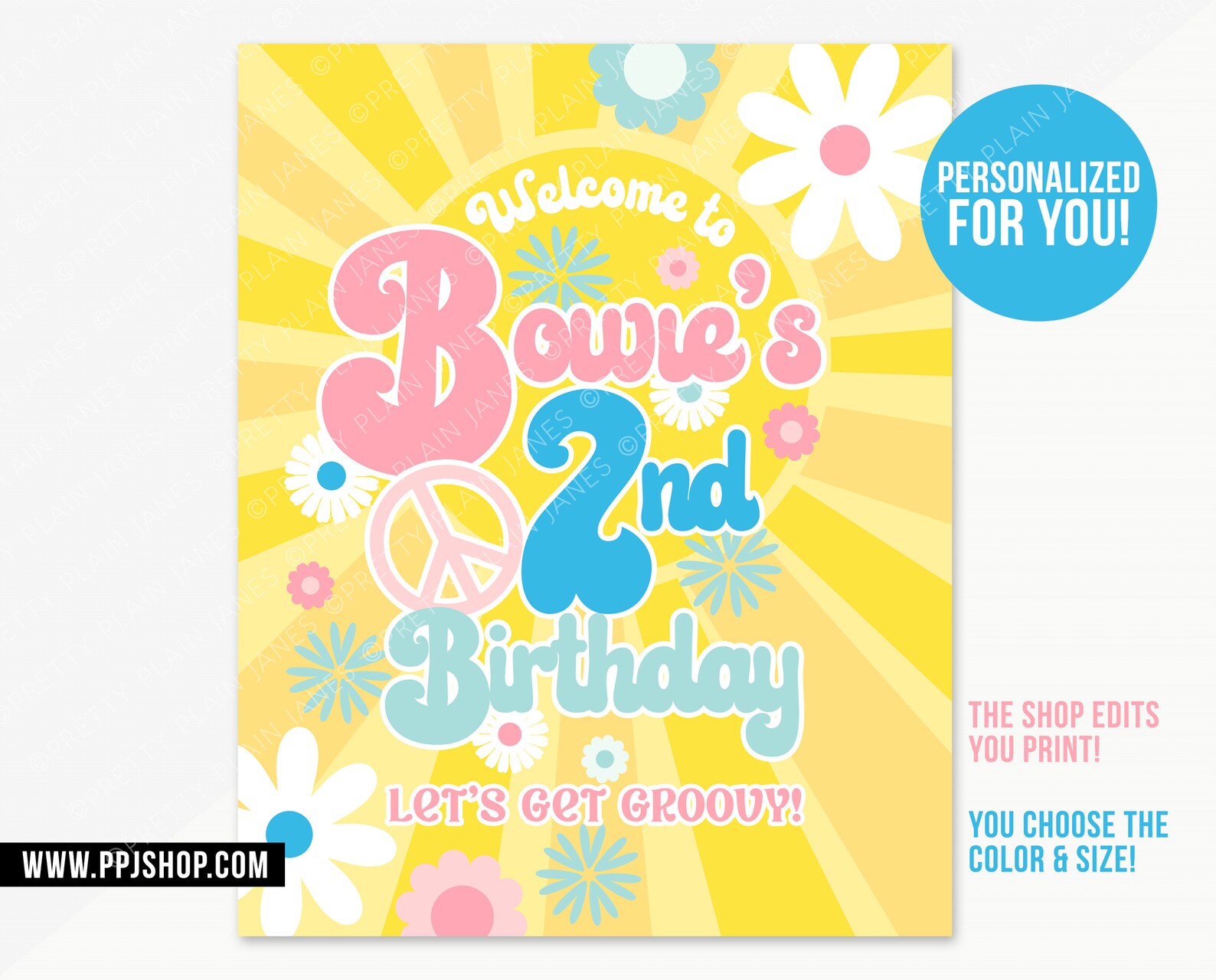 Flower Power Birthday Printable Welcome Sign Festival - Etsy